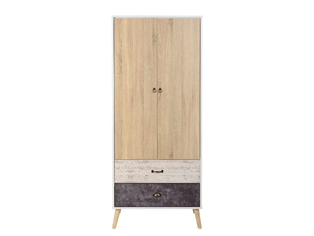 Seconique Nordic White and Oak 2 Door 2 Drawer Wardrobe